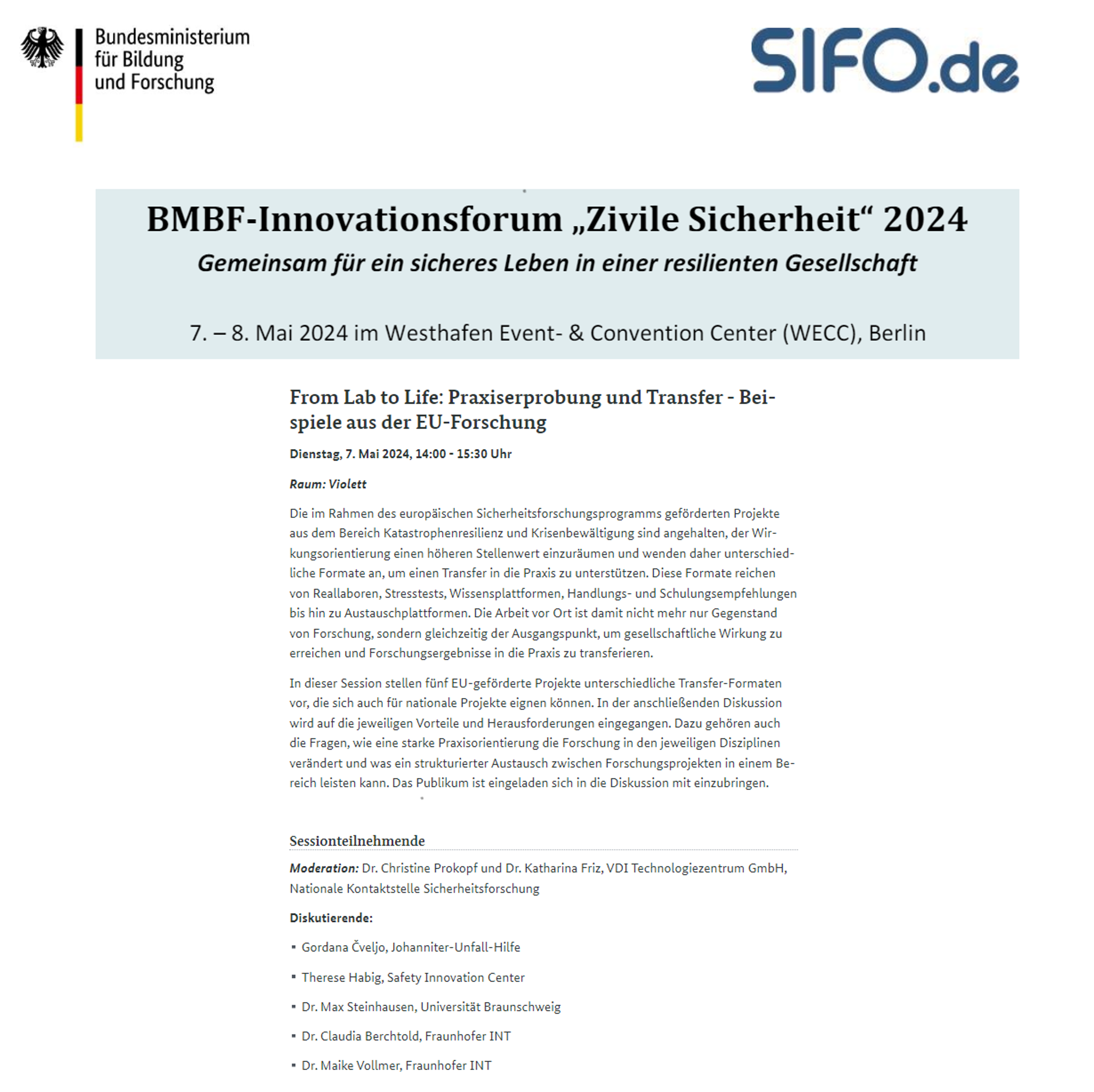 BMBF-Innovationsforum „Zivile Sicherheit“ 2024 – safety innovation center gGmbH